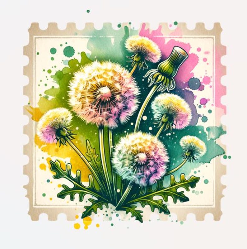 Vintage Style Dandelion Stamp PNG Digital Download Graphic Pretty ...