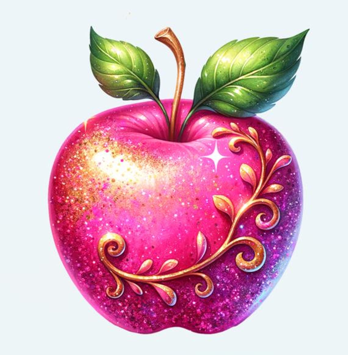 Pink Glitter Apple PNG Digital Download Graphic Fruit Sublimation ...