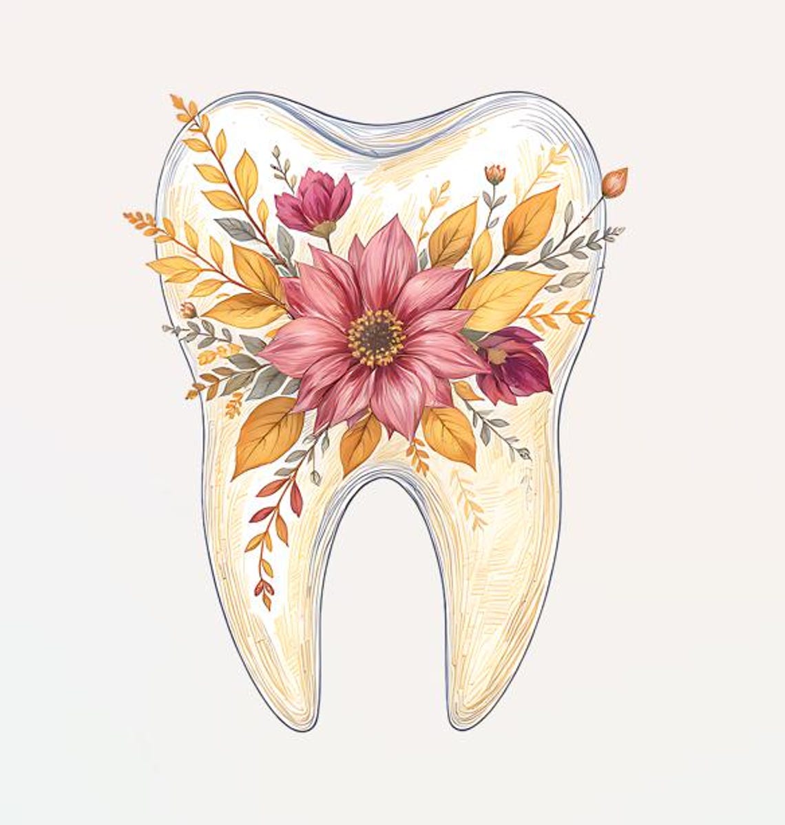 Autumn Floral Tooth PNG Digital Download Graphic Dental Download ...