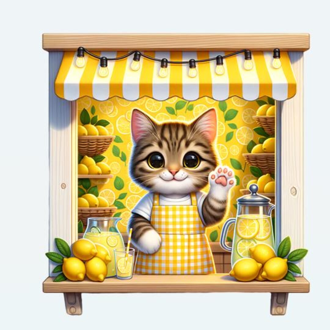 Cat and Lemonade PNG Digital Download Graphic Cat Lover Digital File ...