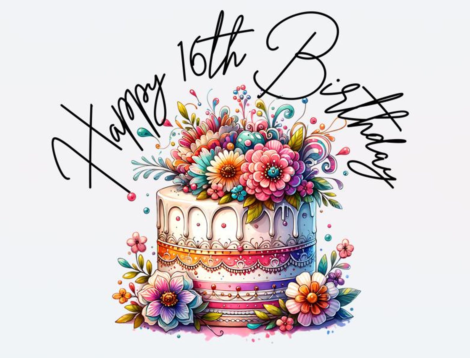 Happy 16th Birthday Cake PNG Digital Download Graphic Happy 16th ...