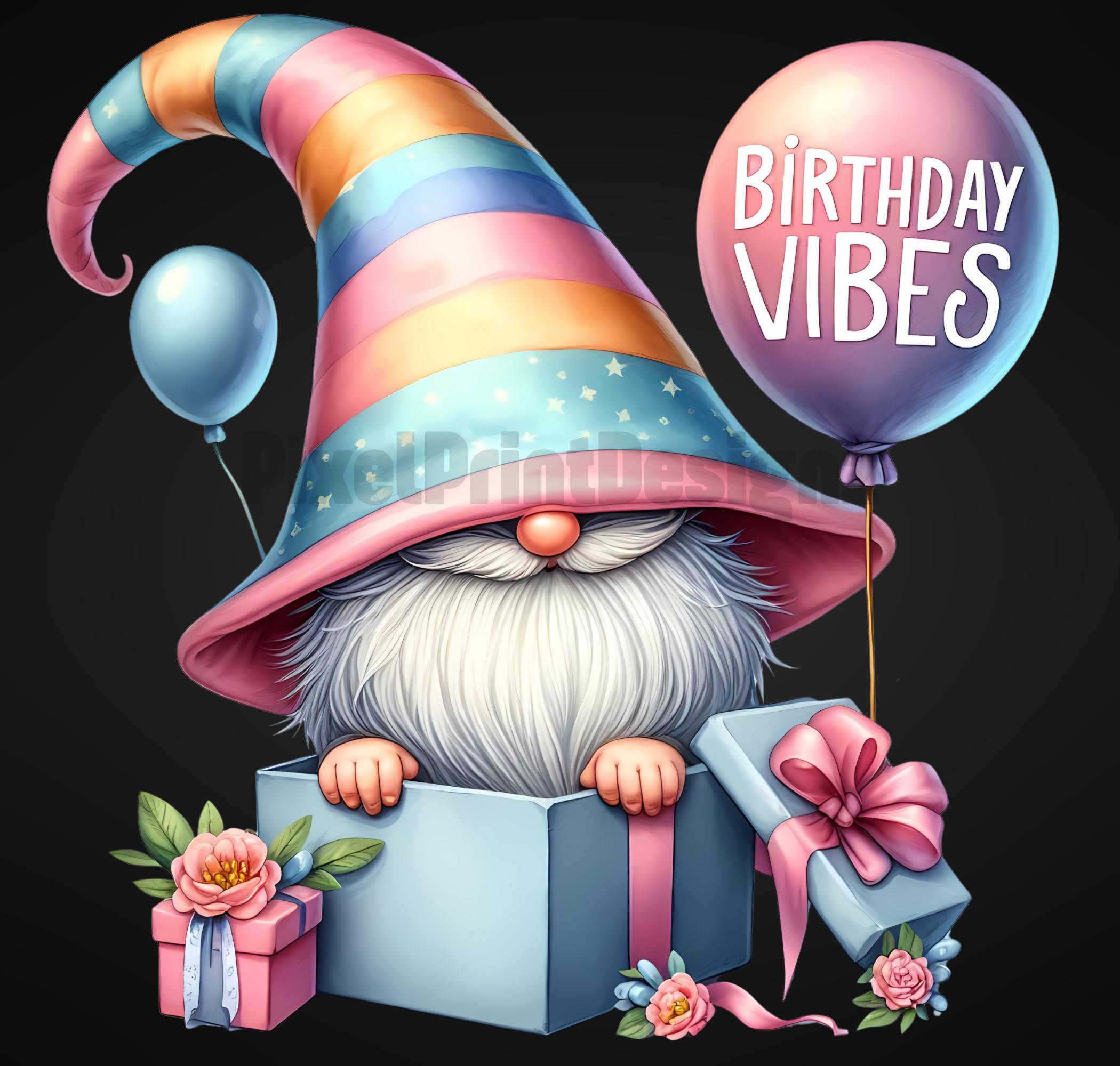 Watercolor Cute Gnome Clipart Bundle, Kids Birthday Balloon Pastel ...