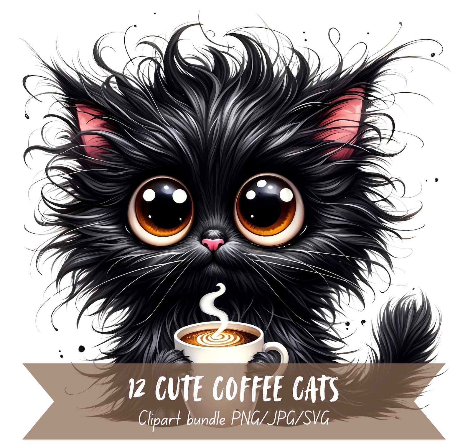 Cute Coffee Cats Clipart Bundle, Adorable Animal Graphics, Watercolor ...