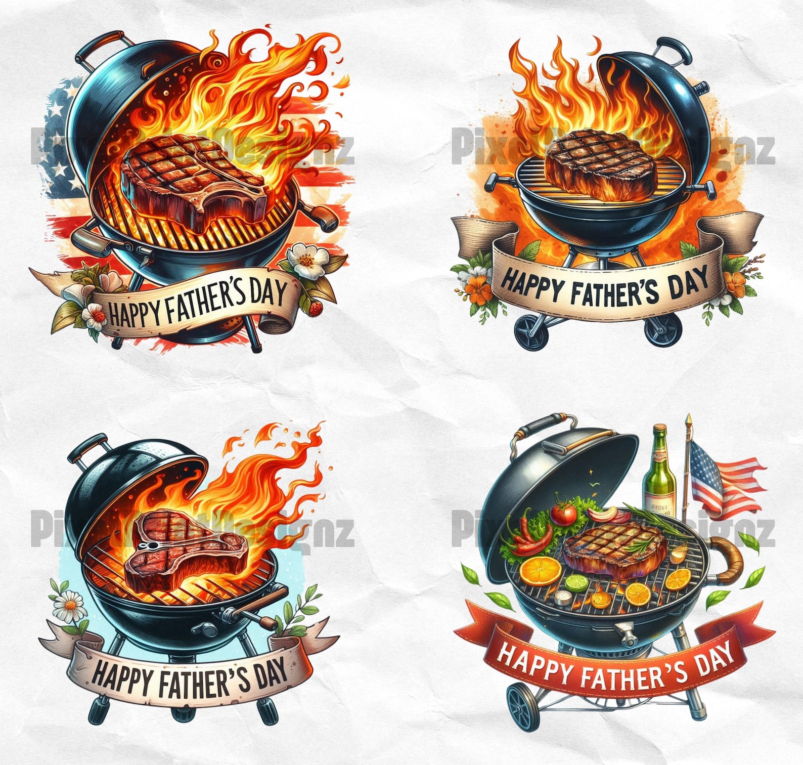 Happy Fathers Day Grills Clipart Bundle, Barbecue Watercolor Graphics ...