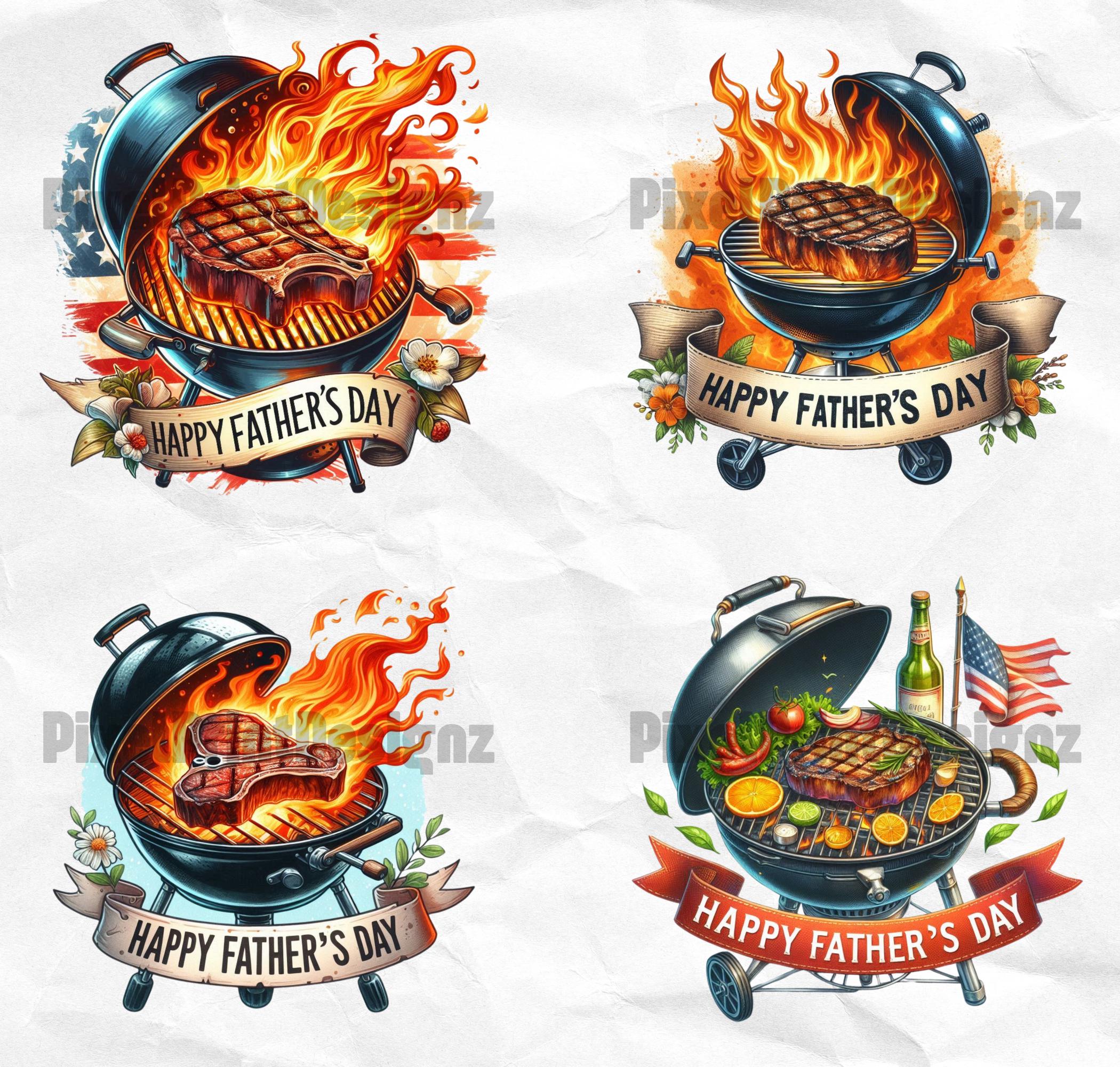 Happy Fathers Day Grills Clipart Bundle, Barbecue Watercolor Graphics ...