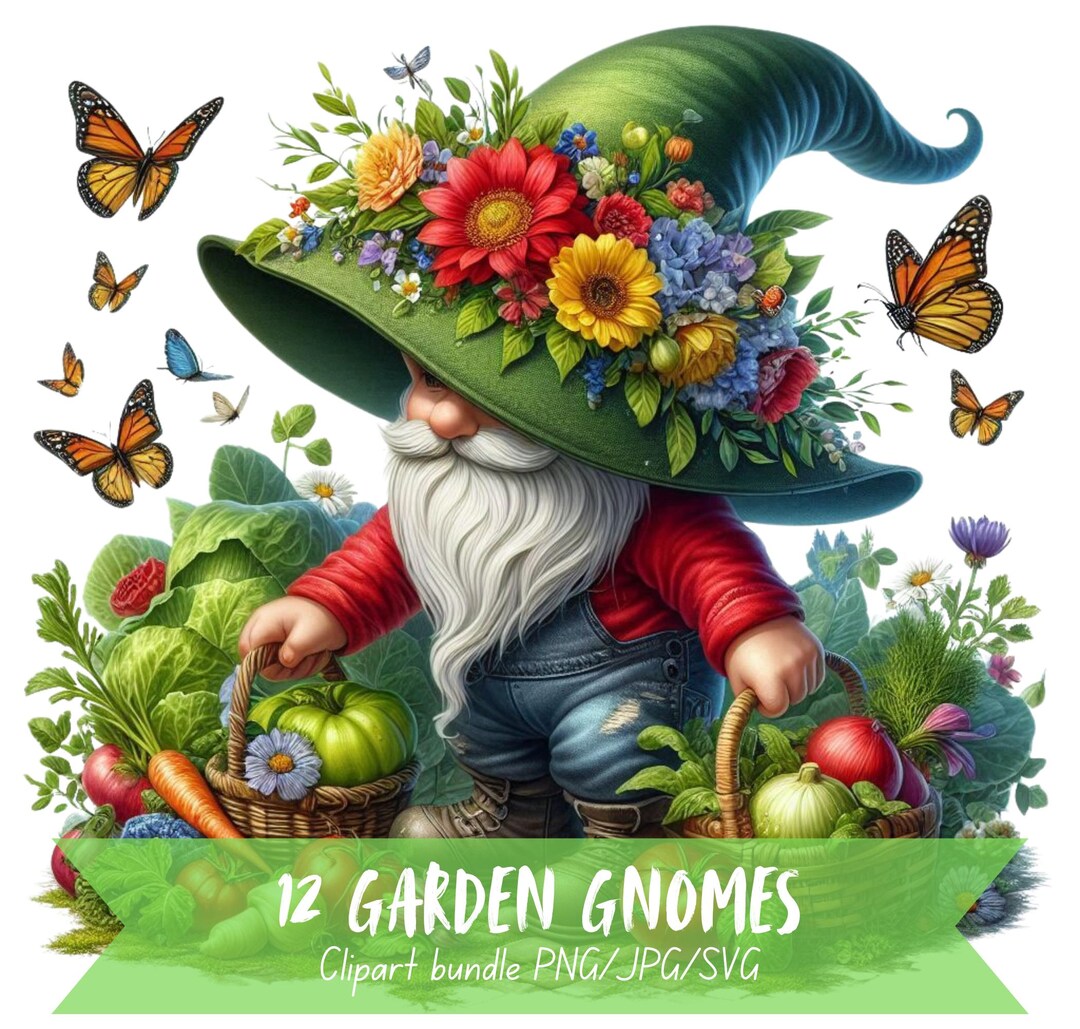Cute Garden Gnome Clipart Bundle Spring Gnome Garden Digital Art Pack ...