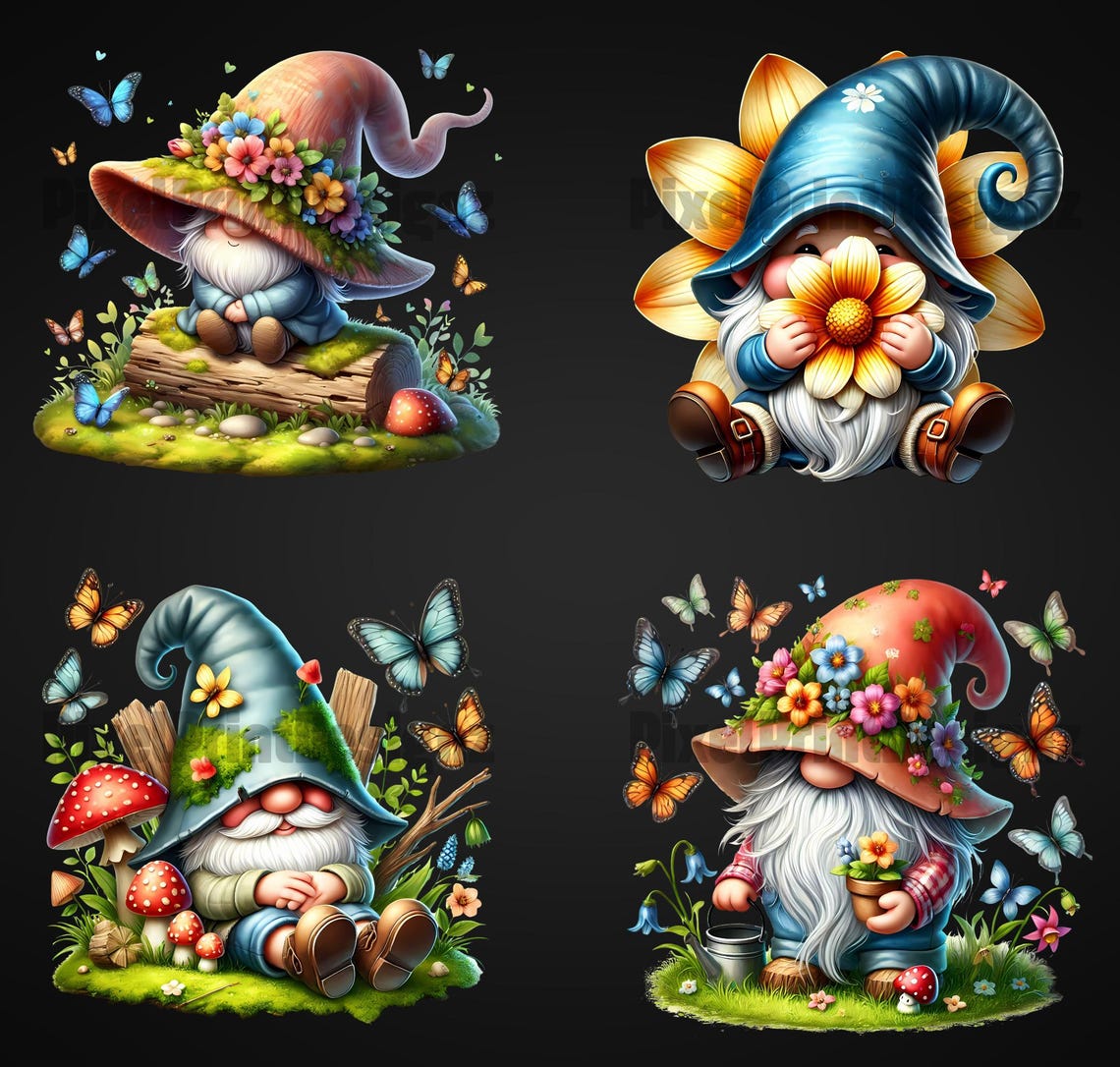 Cute Spring Gnomes Clipart Bundle, Nature Gnome Watercolor Graphics ...