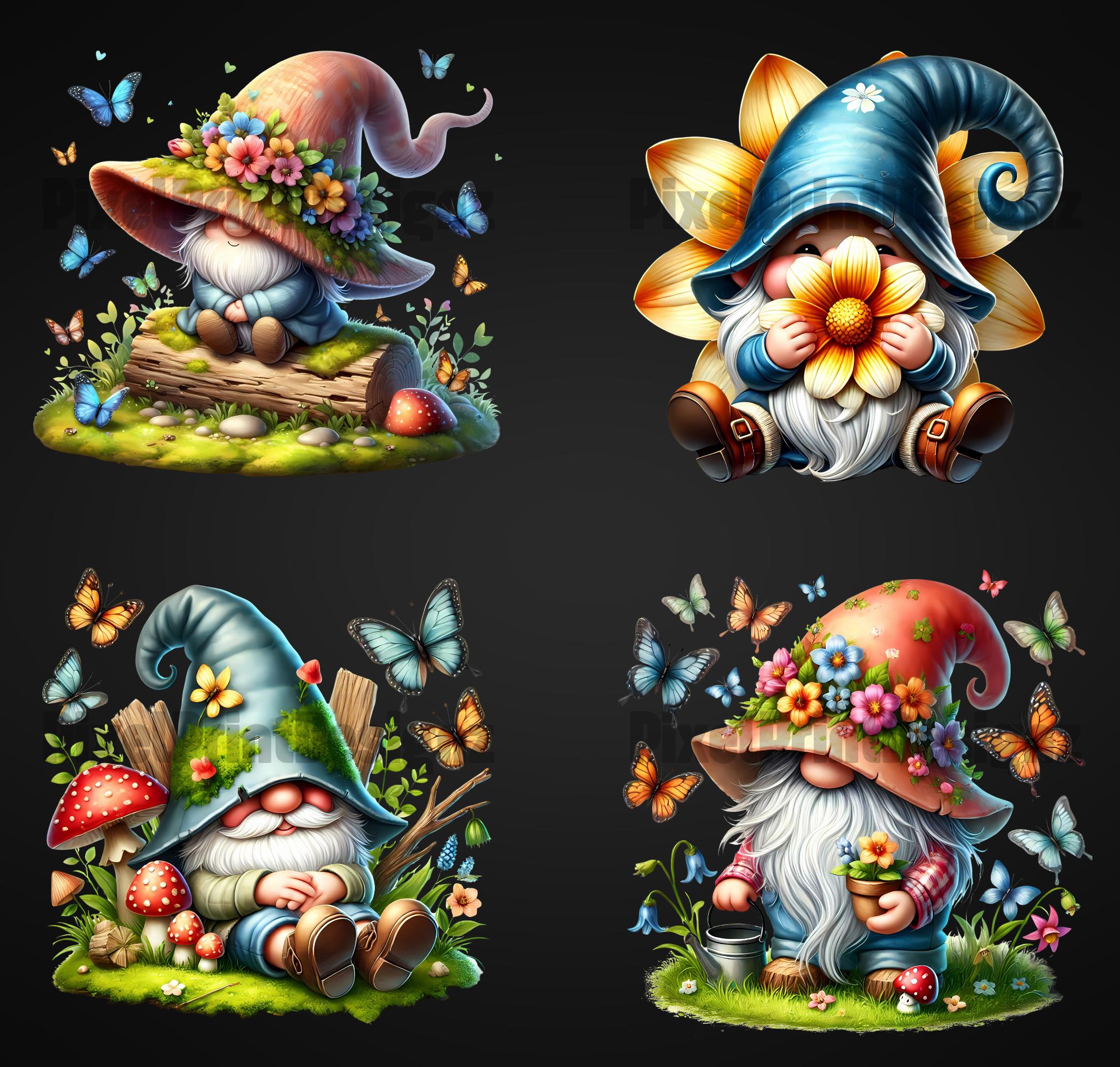 Cute Spring Gnomes Clipart Bundle, Nature Gnome Watercolor Graphics ...