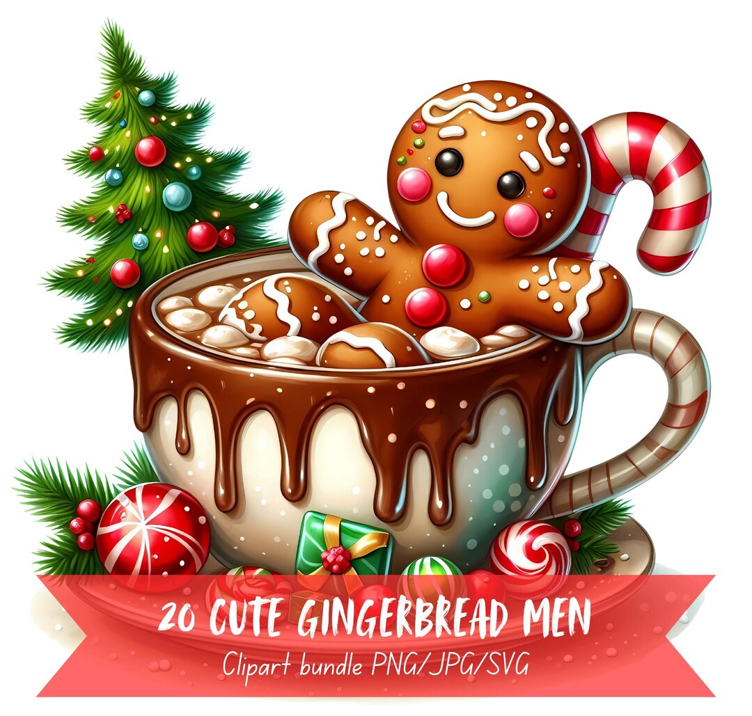 Cute Xmas Gingerbread Clip Art Bundle, Watercolor Images, Transparent ...