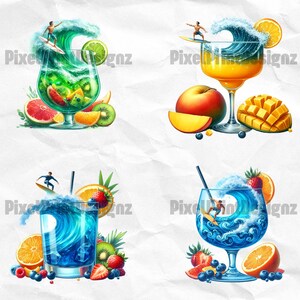 Surfing Summer Cocktails Clipart Bundle, Watercolor Drinks Graphic ...