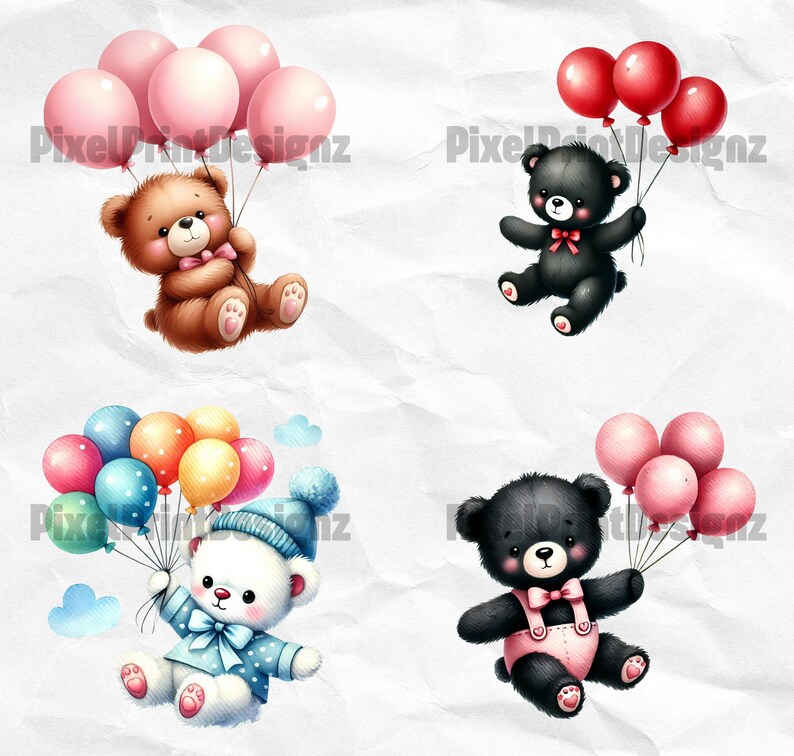 Cute Balloon Teddy Bear Clipart Bundle Nursery Teddybear Clipart Cute ...