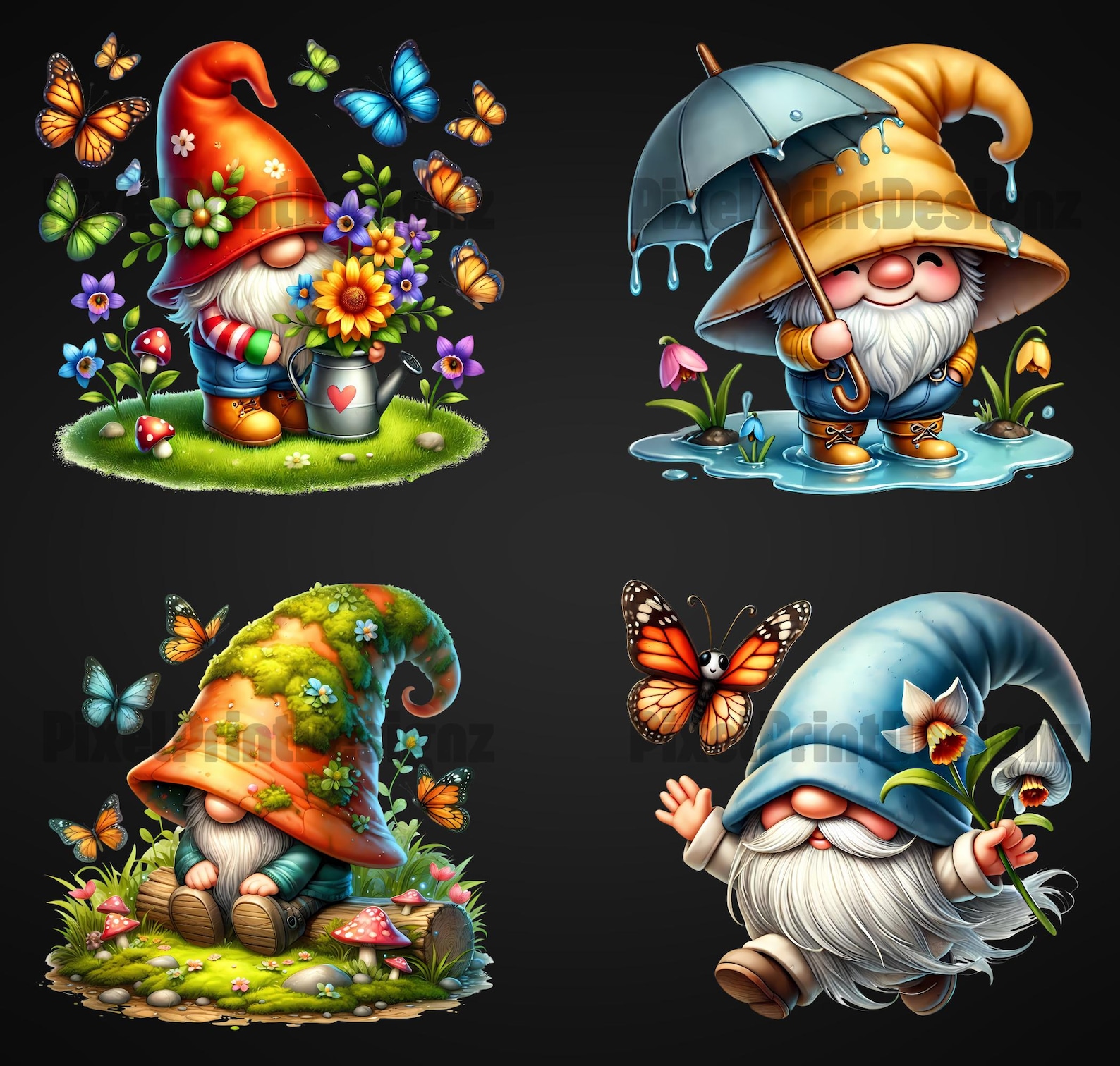 Cute Spring Gnomes Clipart Bundle, Nature Gnome Watercolor Graphics ...