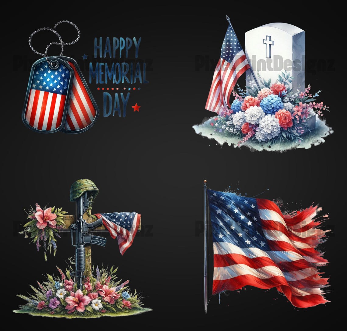 Memorial Day Clipart Bundle Memorial Day Watercolor Images American ...