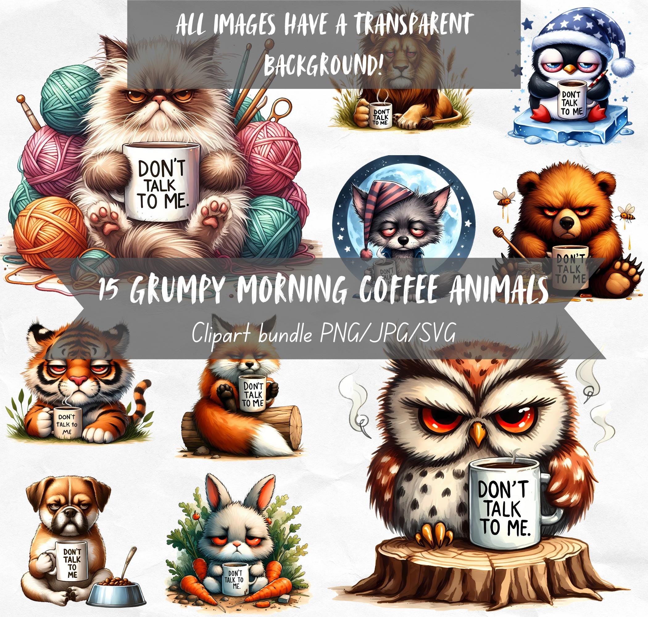 Relatable Morning Clipart Animal Grumpy Graphic Funny Office Clipart ...