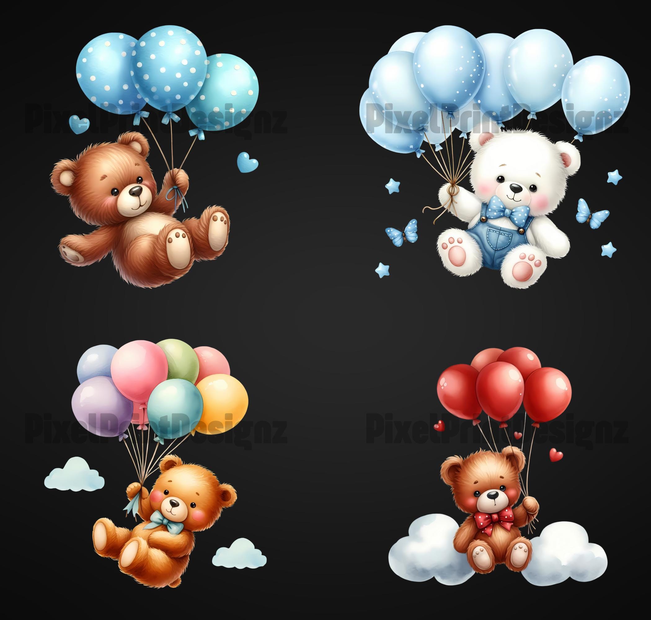 Cute Balloon Teddy Bear Clipart Bundle Nursery Teddybear Clipart Cute ...