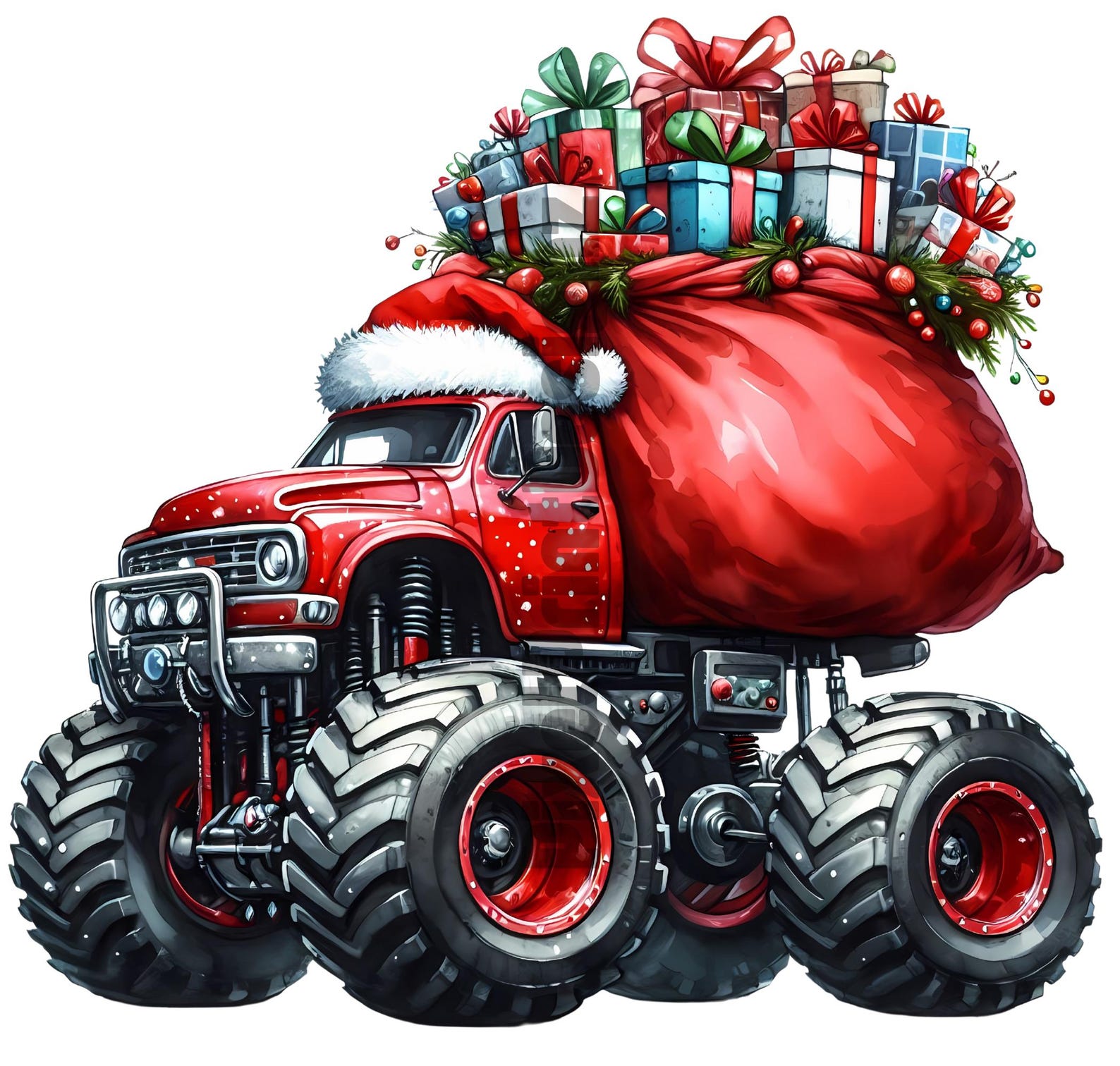 Christmas Monster Trucks Clip Art Bundle, Watercolor Images ...