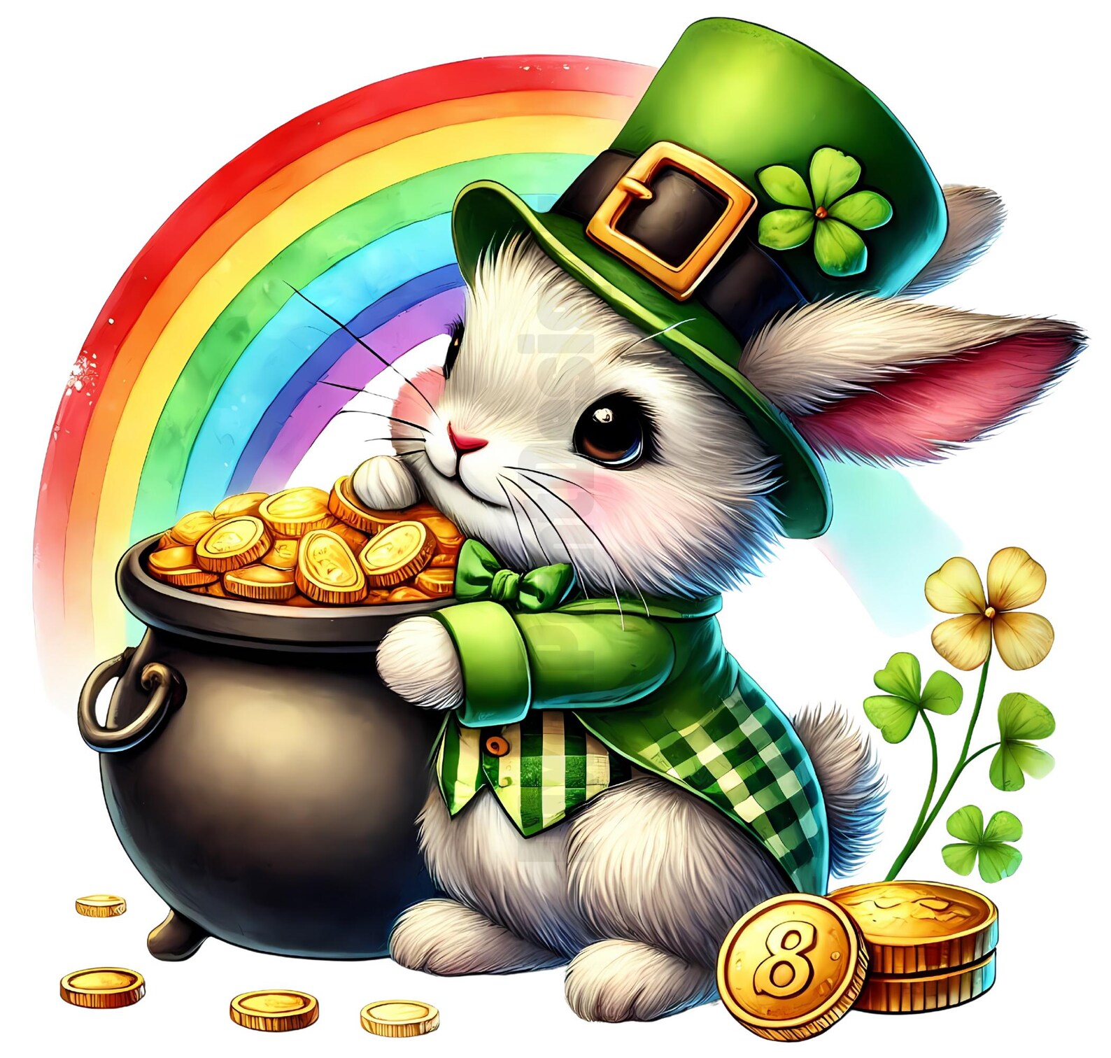 Cute Saint Patricks Day Bunnies Clipart Bundle, Transparent Background ...