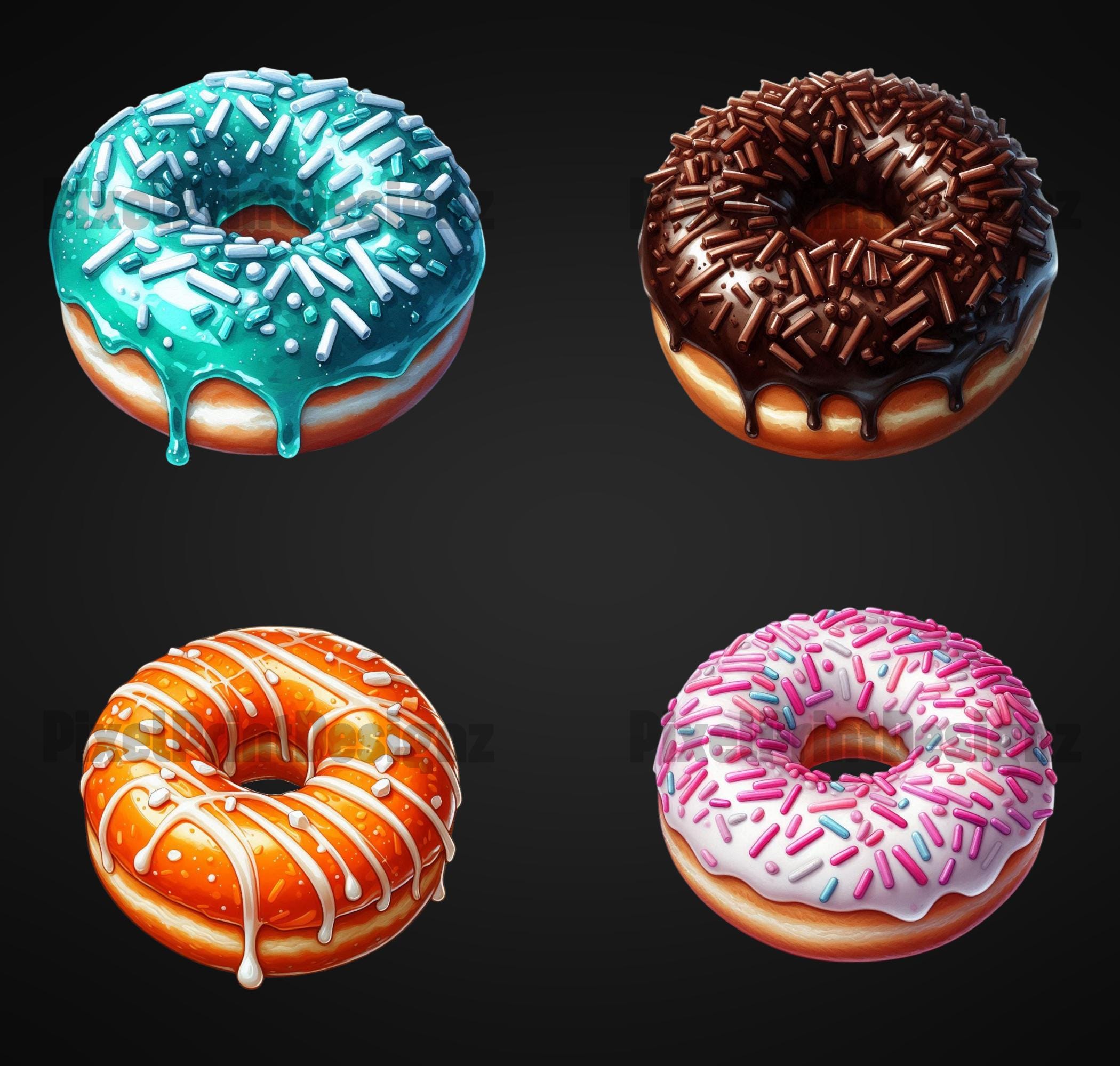 Donuts Clipart Bundle, Watercolor Transparent Background Cake Graphics ...