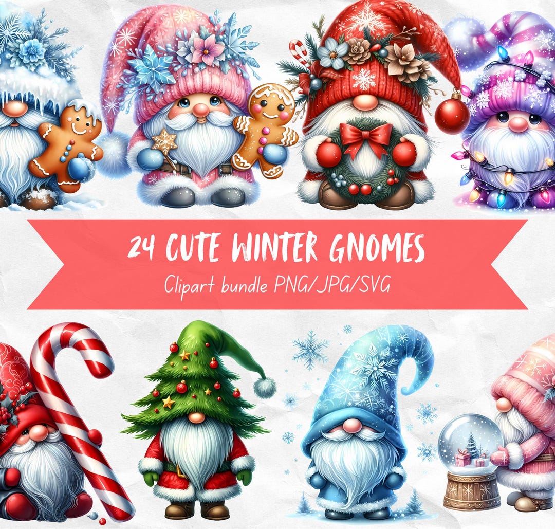 Cute Winter Gnomes Clipart Bundle, Watercolor Images, Adorable High ...