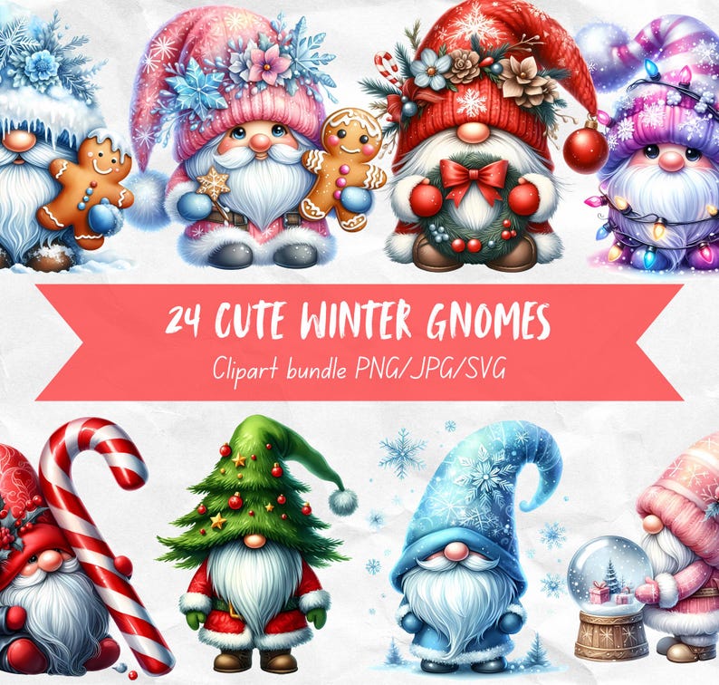 Cute Winter Gnomes Clipart Bundle, Watercolor Images, Adorable High ...