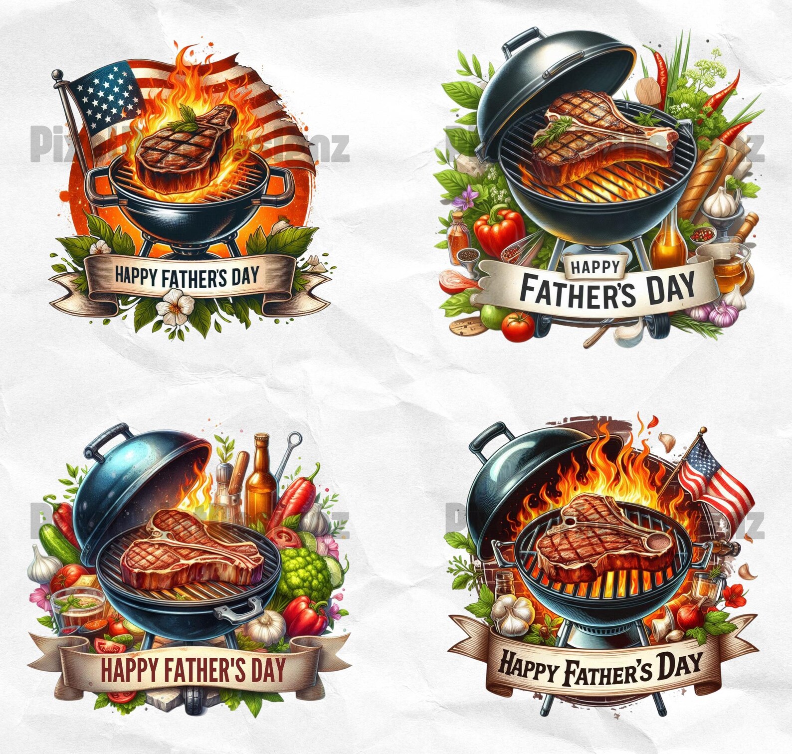 Happy Fathers Day Grills Clipart Bundle, Barbecue Watercolor Graphics ...