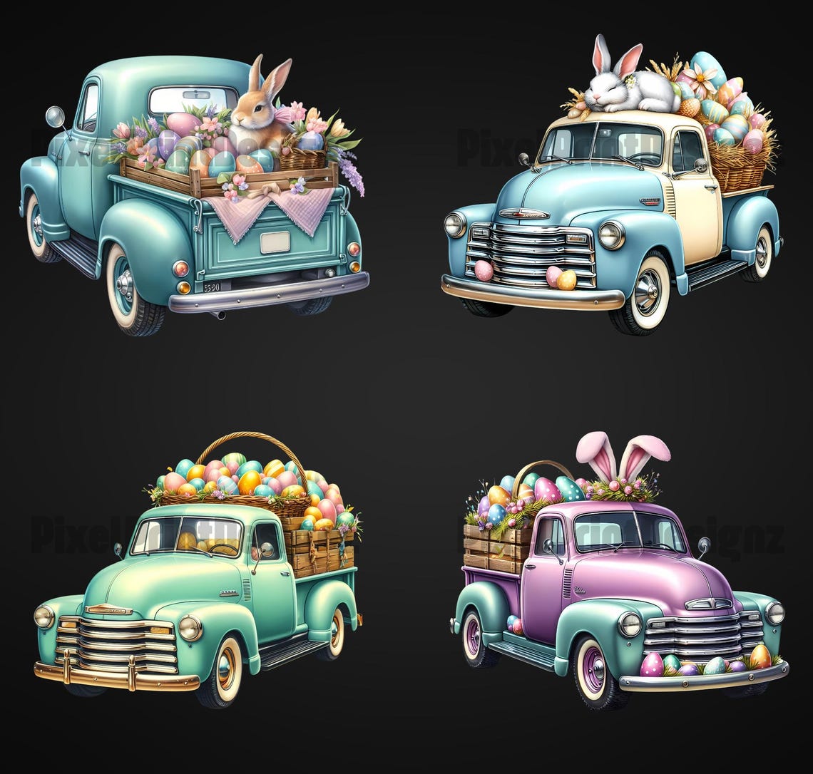 Easter Pickuptruck Clipart Bundle Truck Easter Clipart Easter Bunny Car ...