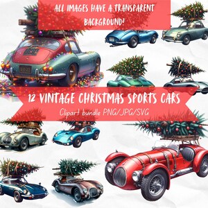 Vintage Xmas Sports Cars Clipart Bundle, Watercolor Images, Transparent ...