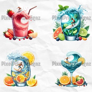 Surfing Summer Cocktails Clipart Bundle, Watercolor Drinks Graphic ...