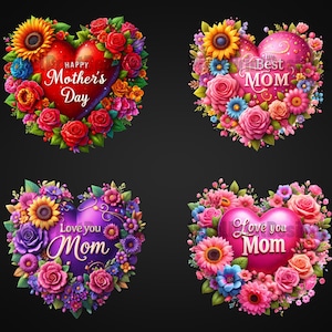 Mothers Day Heart Clipart Bundle, Love You Mom Glittery Graphic, 300 ...