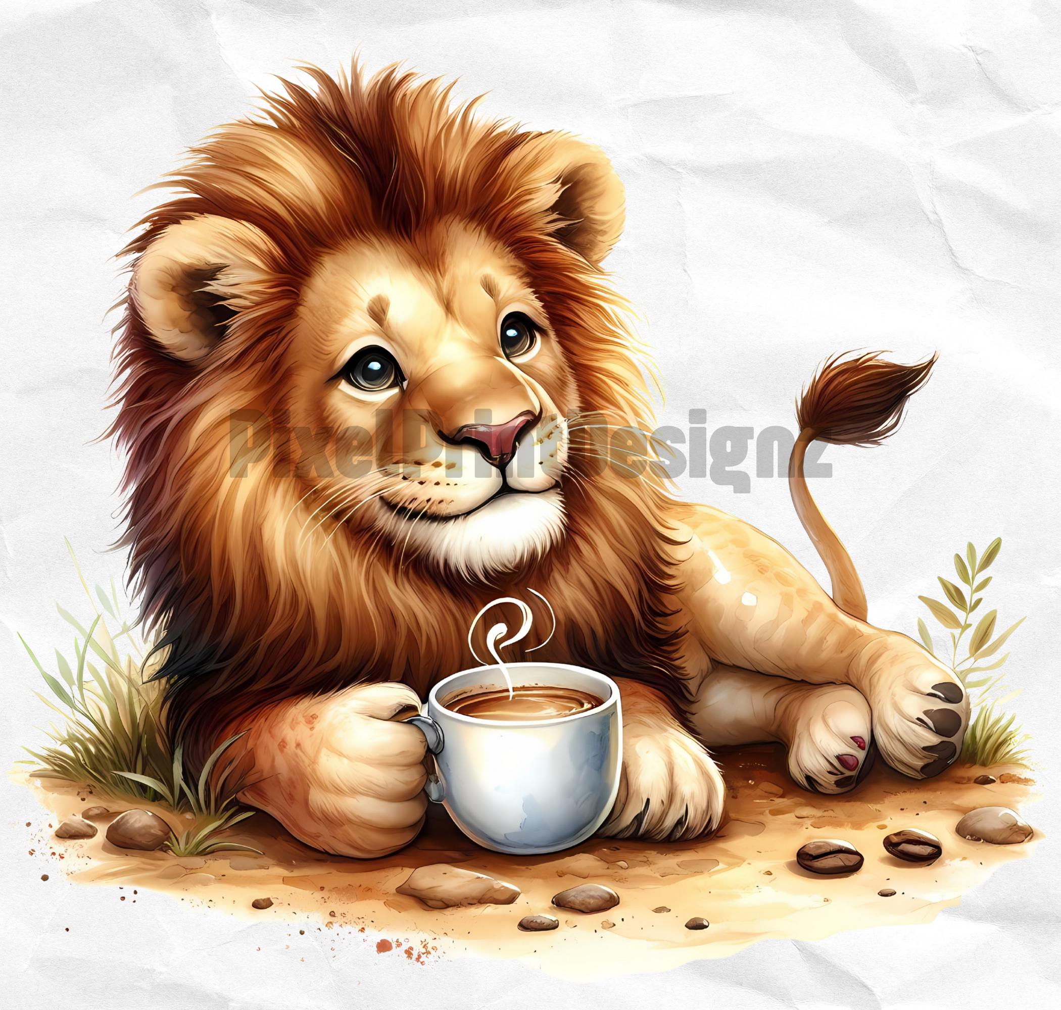 Cute Coffee Animals Clipart Bundle, Watercolor Chilling Zoo Graphics ...
