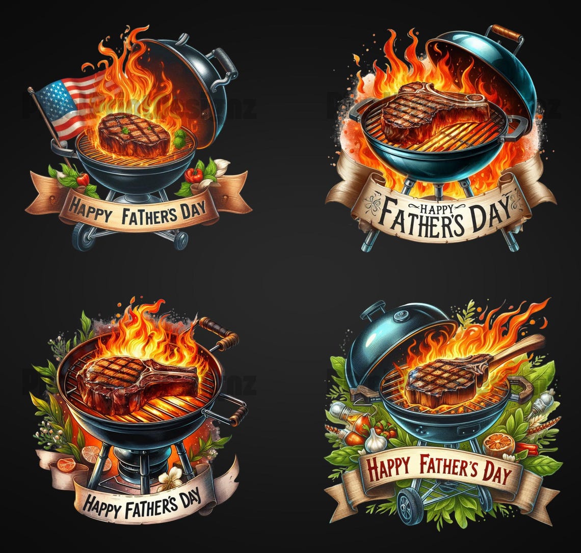 Happy Fathers Day Grills Clipart Bundle, Barbecue Watercolor Graphics ...