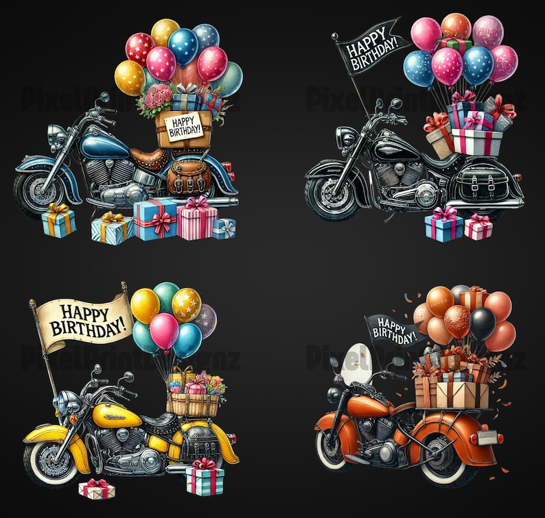 Happy Birthday Cruiser Motorcycles Clipart Bundle, Transparent ...