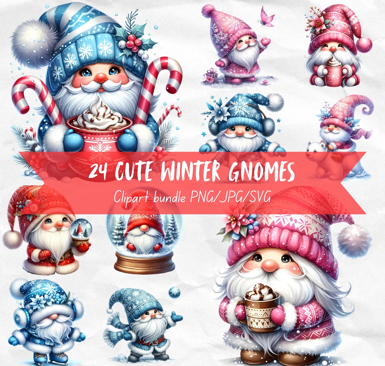Cute Winter Gnomes Clipart Bundle, Watercolor Images, Adorable High ...