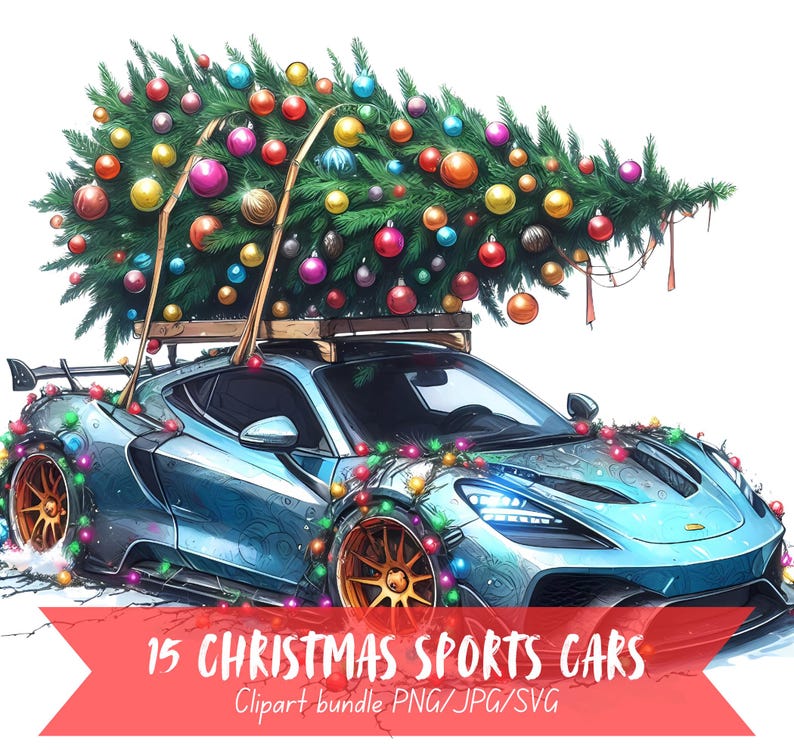 Christmas Sports Cars Clipart Bundle, Watercolor Images, Transparent ...
