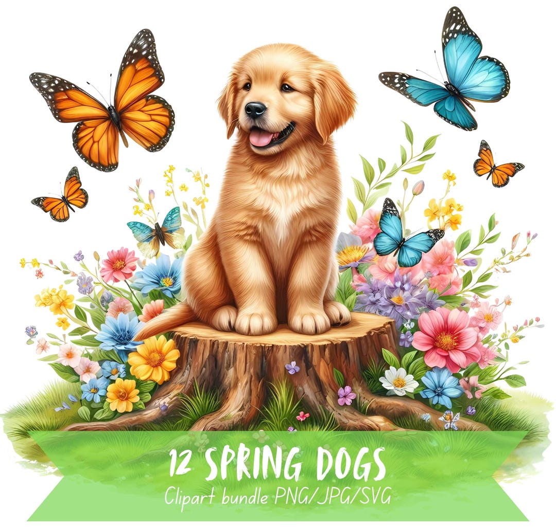 Cute Dog Spring Clipart Bundle Dog Cute Clipart Spring Dog Digital Art ...