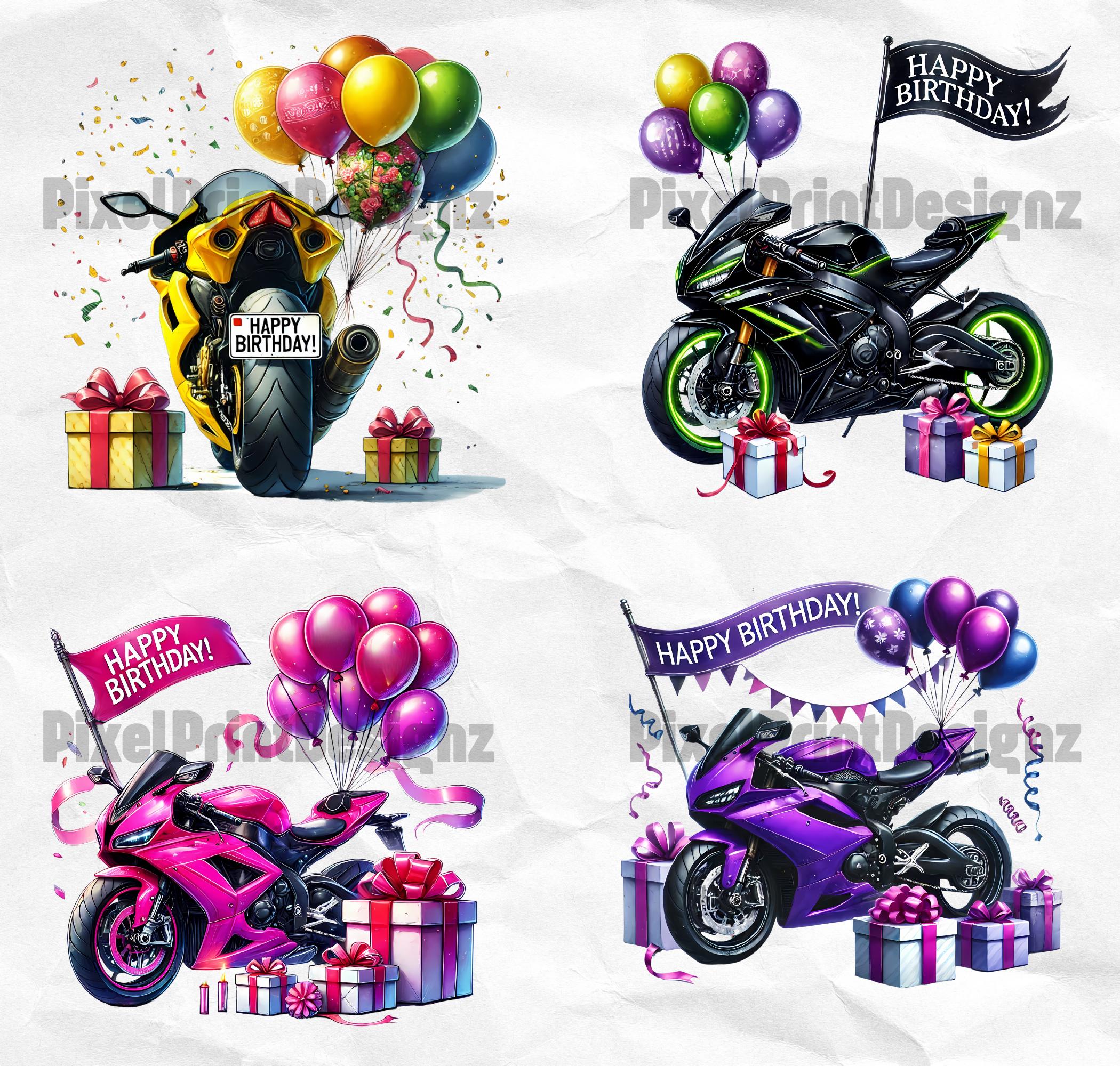 Happy Birthday Sports Motorcycles Clipart Bundle, Transparent ...