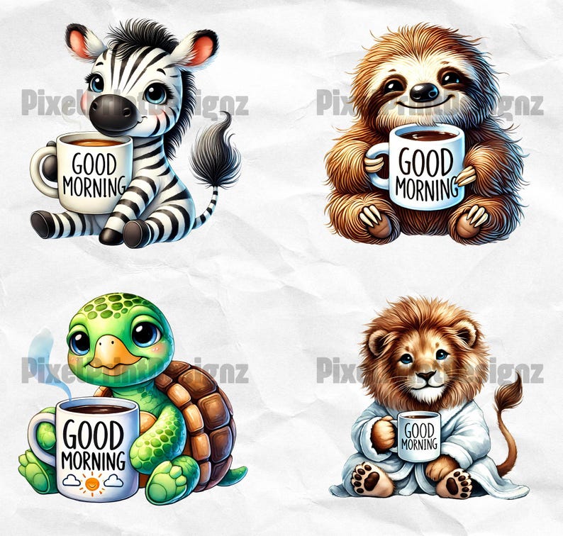Cute Coffee Animal Clipart Bundle Coffee Graphics Funny Relatable Clip ...