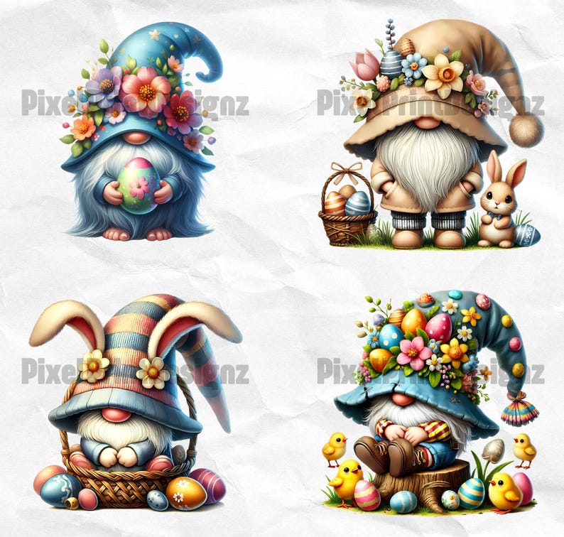 Cute Easter Gnome Clipart Bundle Easter Funny Graphics Gnome Easter ...