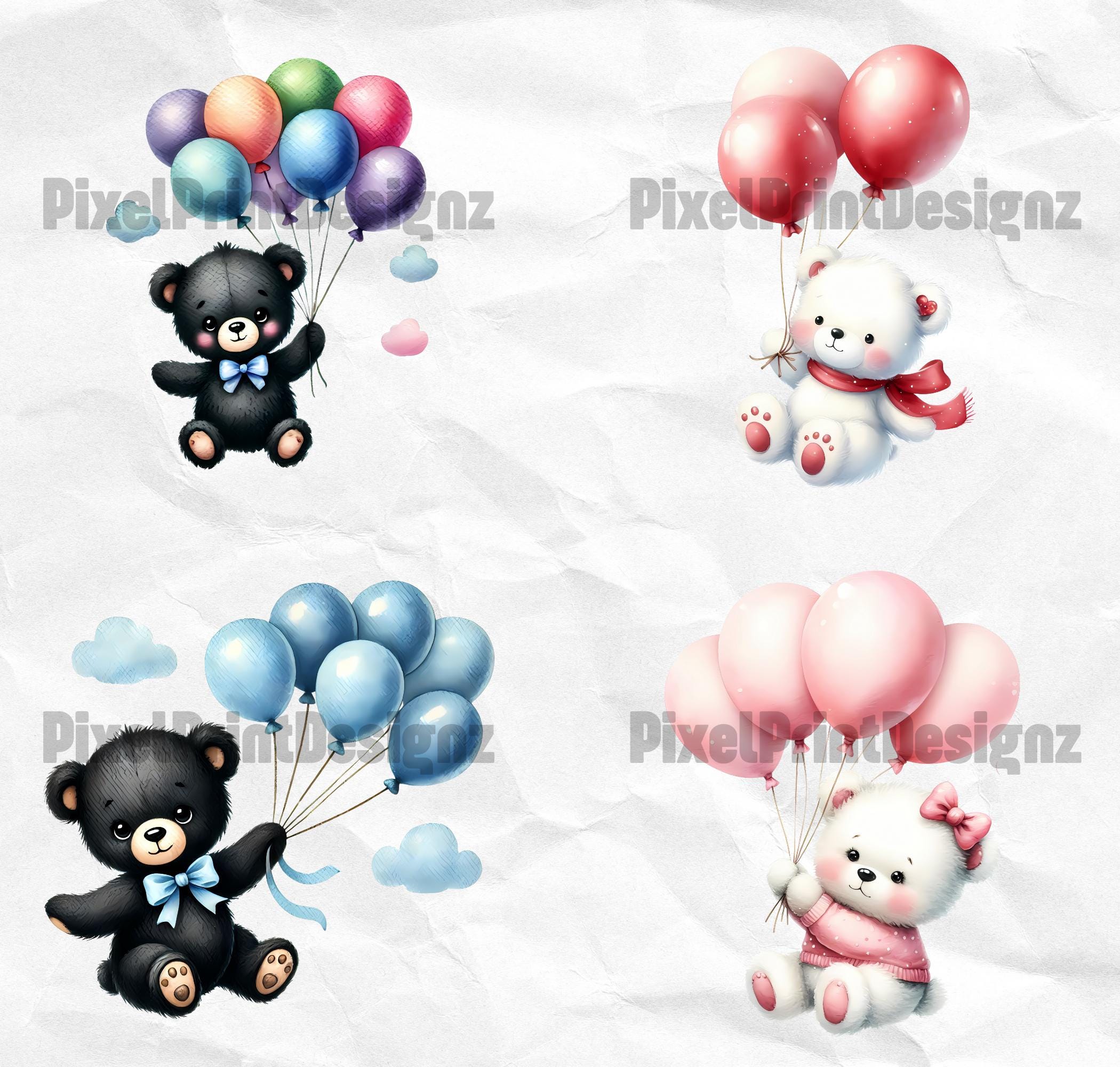 Cute Balloon Teddy Bear Clipart Bundle Nursery Teddybear Clipart Cute ...