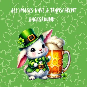 Cute Saint Patricks Day Bunnies Clipart Bundle, Transparent Background ...