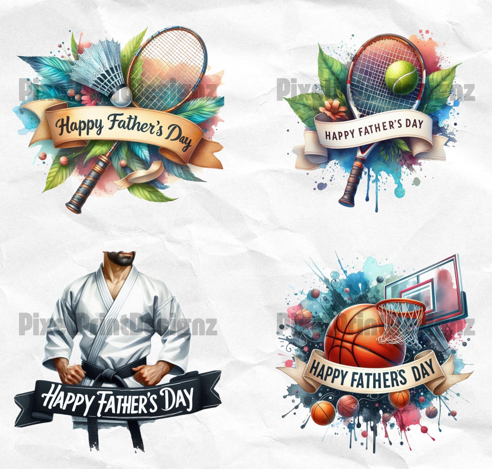 Fathers Day Sports Banners Clipart Bundle, Watercolor Transparent ...
