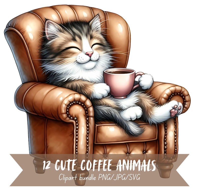 Cute Coffee Animals Clipart Bundle, Watercolor Chilling Zoo Graphics ...