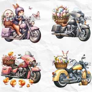 Easter Motorcycle Clipart Bundle, Easter Bunny Biker Graphics, Easter ...