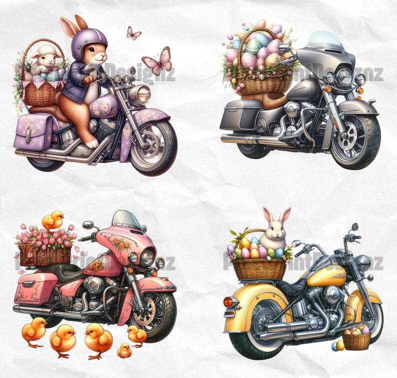 Easter Motorcycle Clipart Bundle, Easter Bunny Biker Graphics, Easter ...