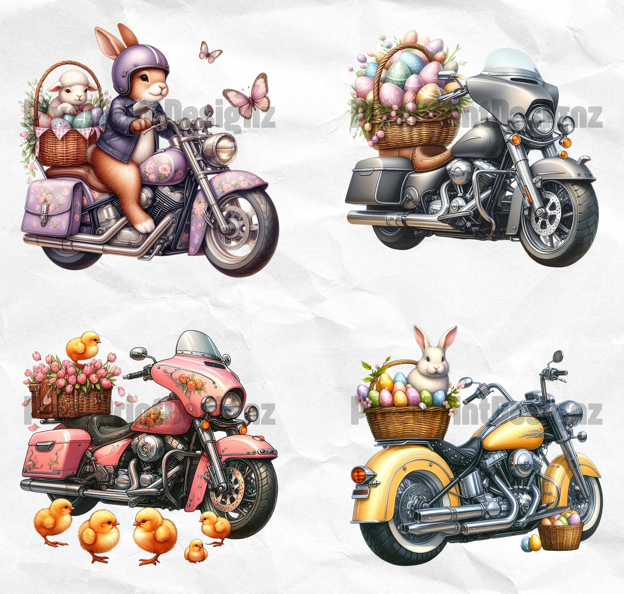 Easter Motorcycle Clipart Bundle, Easter Bunny Biker Graphics, Easter ...