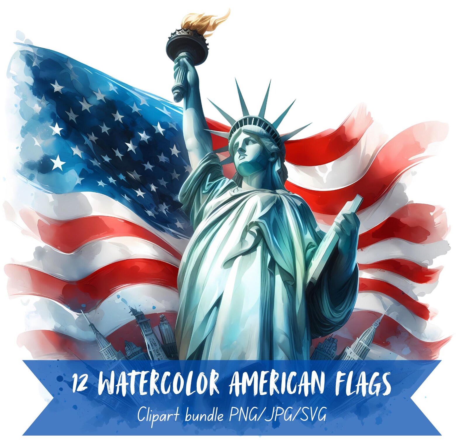 Watercolor American Flag Clipart Bundle American Flag Watercolor Style ...