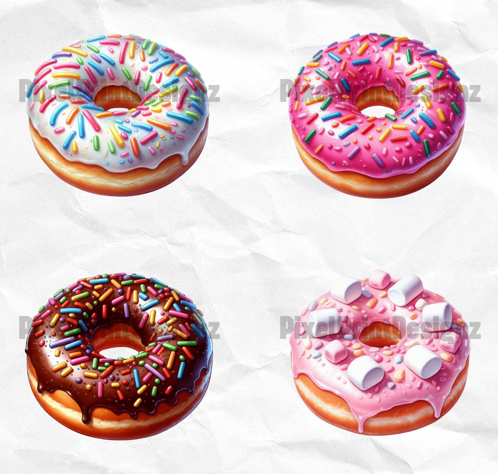 Donuts Clipart Bundle, Watercolor Transparent Background Cake Graphics ...