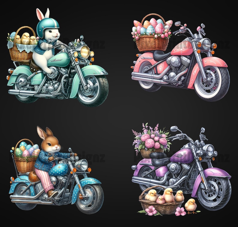 Easter Motorcycle Clipart Bundle, Easter Bunny Biker Graphics, Easter ...