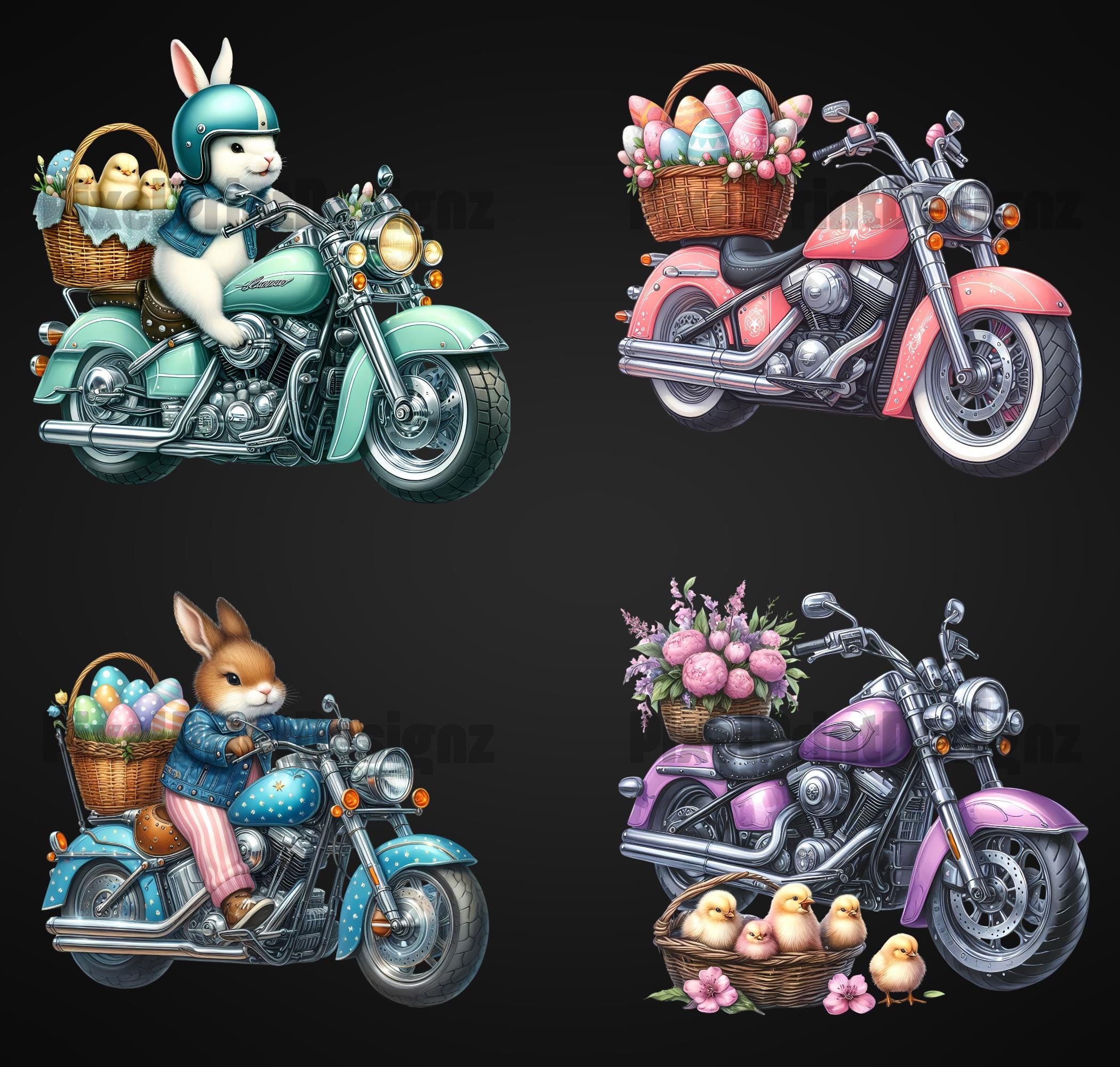 Easter Motorcycle Clipart Bundle, Easter Bunny Biker Graphics, Easter ...