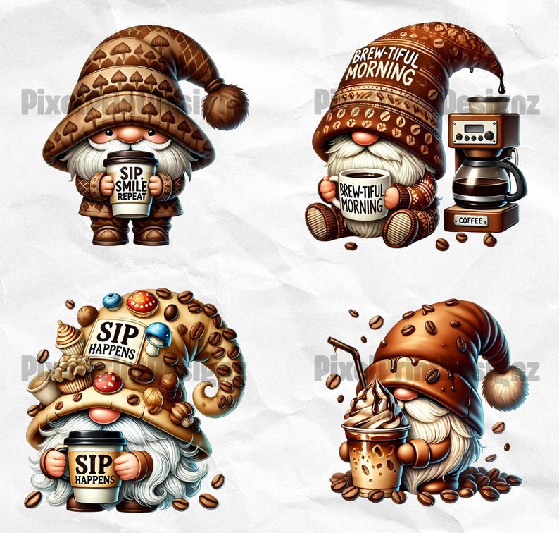 Cute Coffee Gnomes Clipart Bundle Coffee Graphics Gnomes Creative Gift ...
